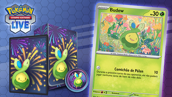 Vire a folha com Budew no Pokémon Estampas Ilustradas Live